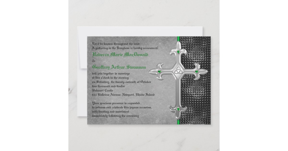 Emerald Medieval Celtic Cross Wedding Invitation | Zazzle