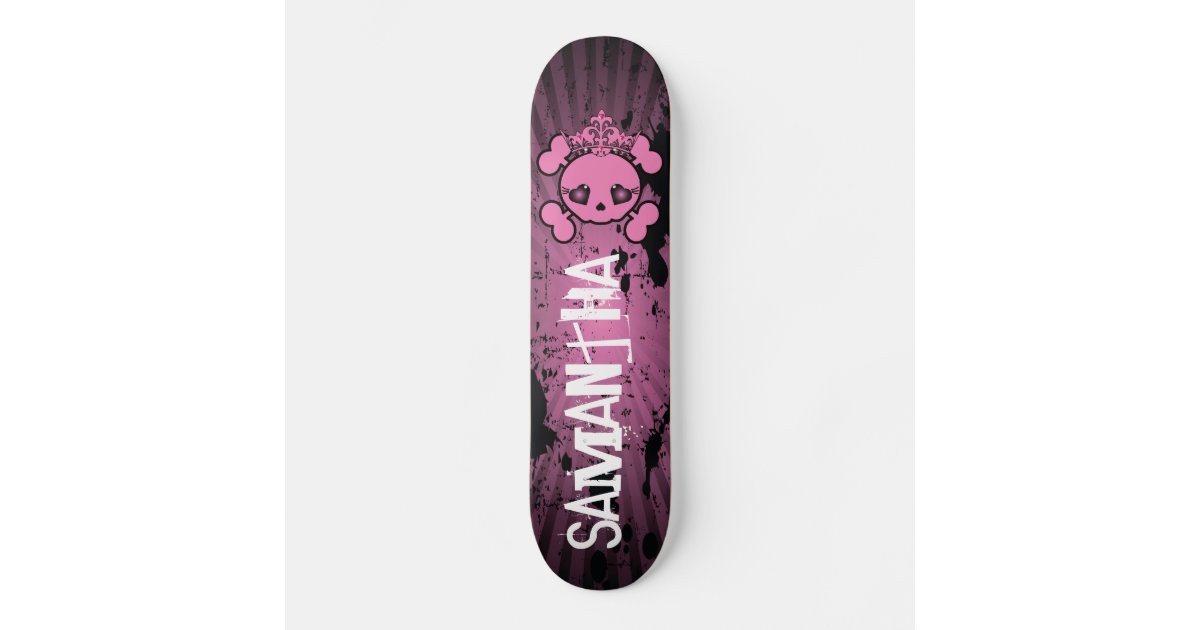 EMO Pink Skull Crossbones Comp Skateboard | Zazzle