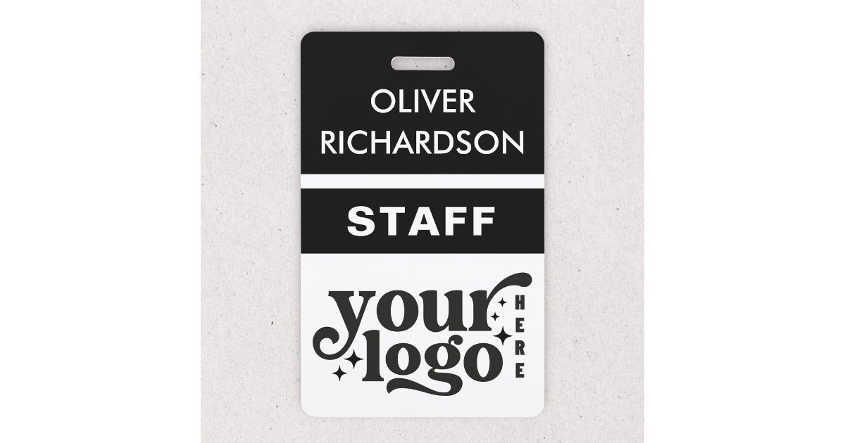 Employee Name Tag Custom Business Logo Staff Event Badge | Zazzle