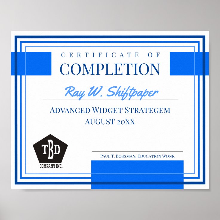 Employee recognition certificate of completion poster | Zazzle