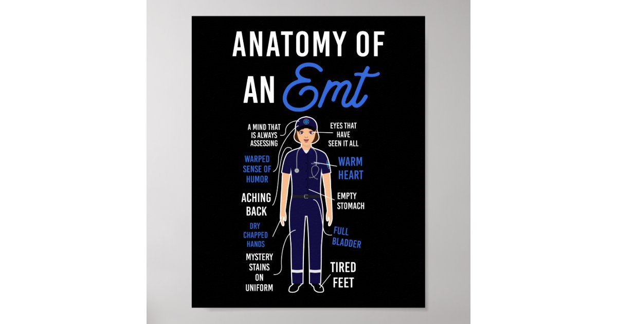 EMS Emergency Anatomy Of An EMT Poster | Zazzle
