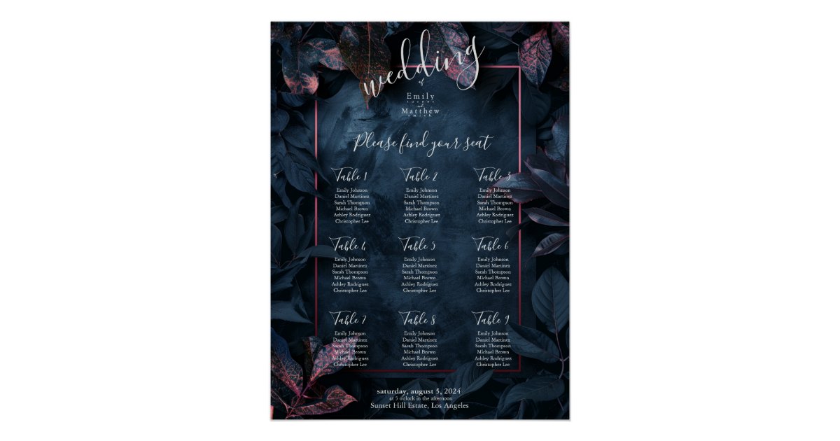 Enchanted Midnight Garden Wedding Seating Chart | Zazzle