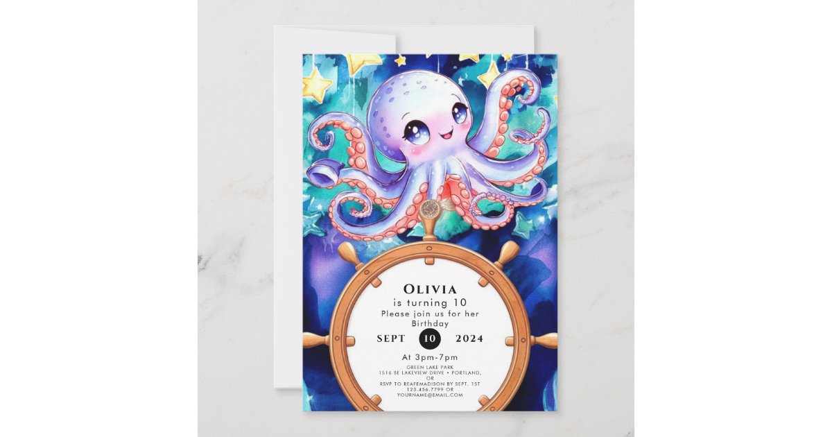 Enchanted Watercolor Octopus Birthday Invitation | Zazzle