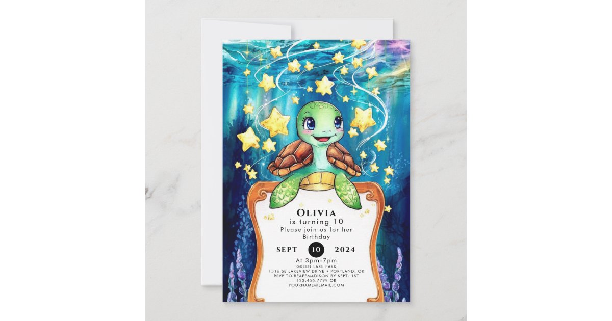 Enchanted Watercolor Turtle Birthday Invitation | Zazzle