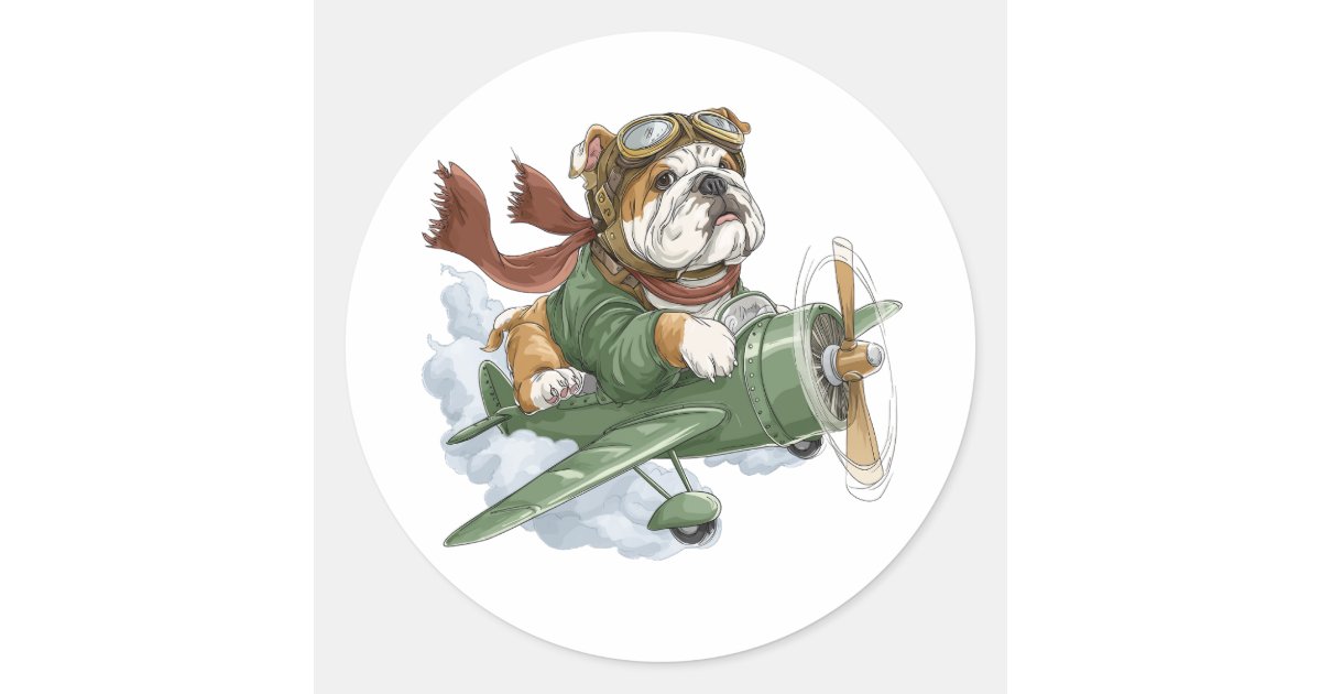 English Bulldog Pilot Airplane Classic Round Sticker | Zazzle