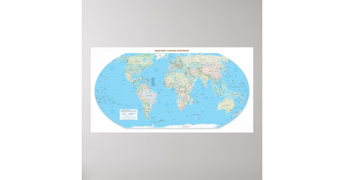 Equal-Earth World Map of Countries, Centered on 0° Poster | Zazzle