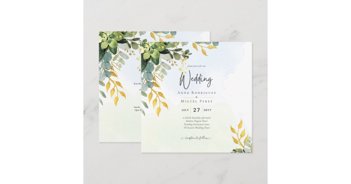 Eucalyptus Green Gold Wedding Invite Greenery | Zazzle