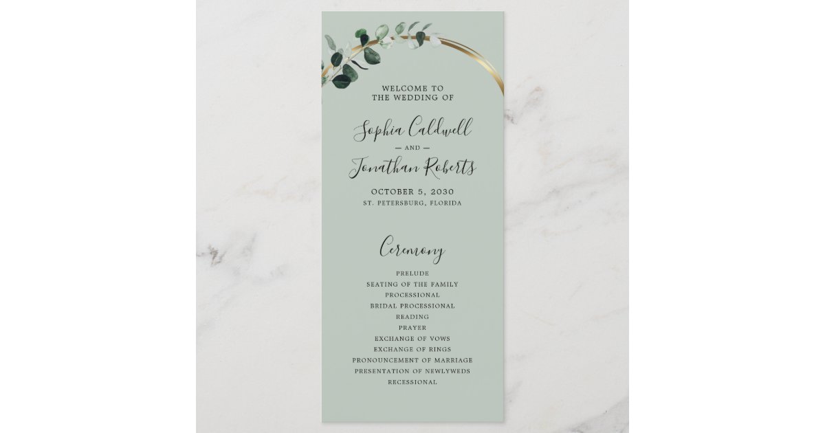 Eucalyptus Sage Romantic Calligraphy Wedding Program | Zazzle