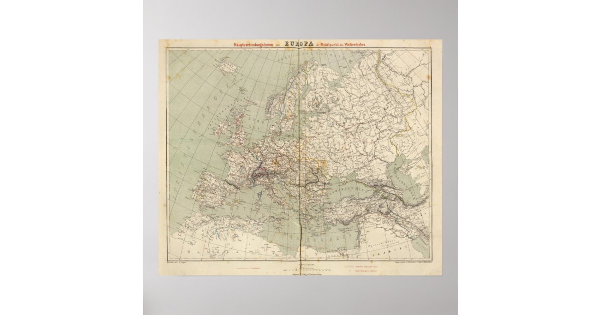 Europe Atlas Map showing railroads Poster | Zazzle