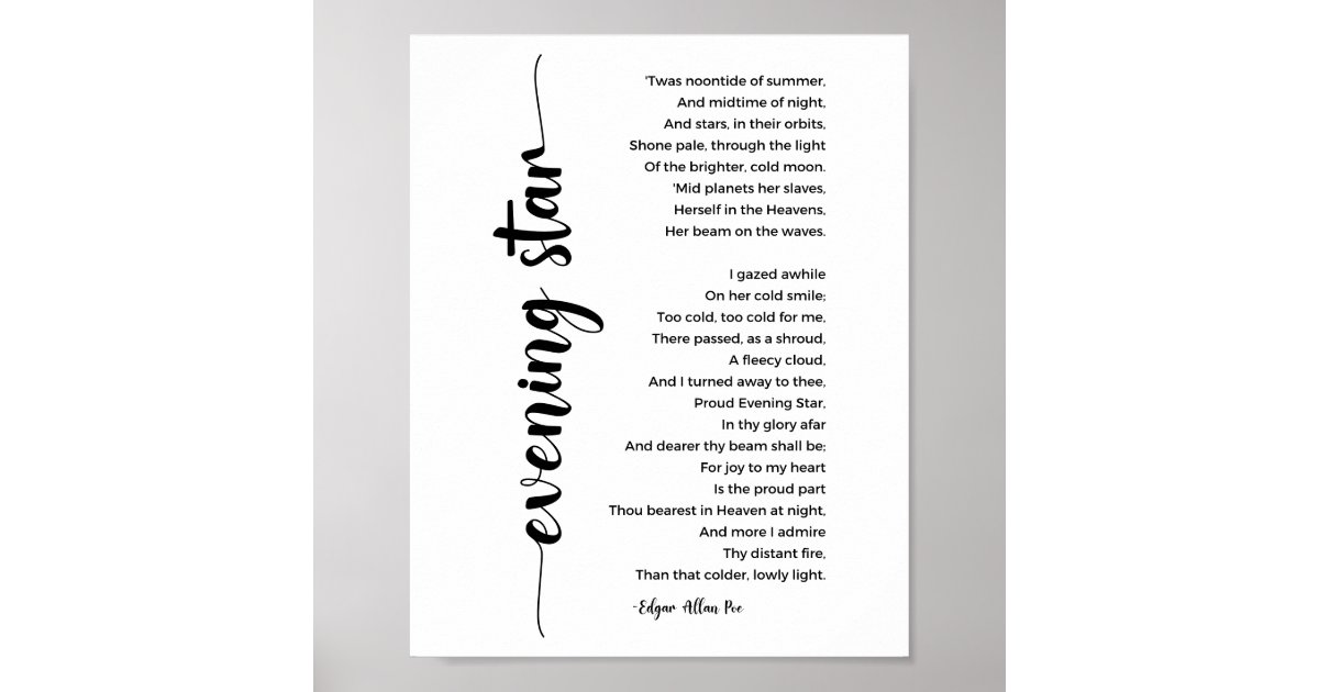 Evening Star Poem By Edgar Allan Poe Poster Zazzle Evening Star Poem By Edgar Allan Poe Poster Zazzle