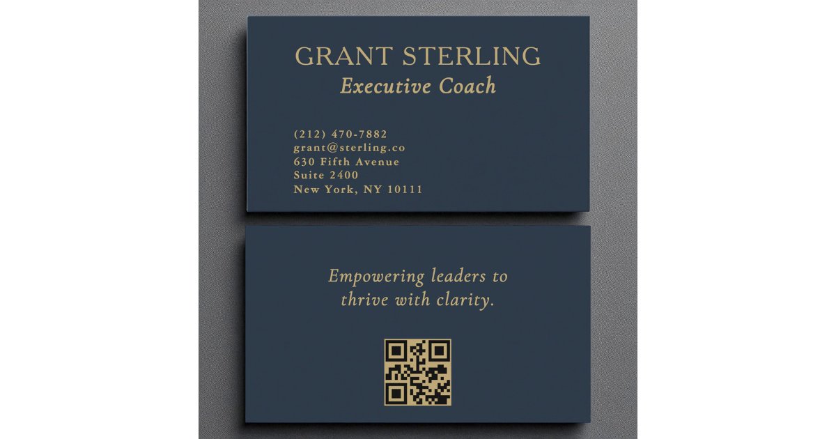 Executive Coach Navy Blue Gold QR Code Business Card | Zazzle