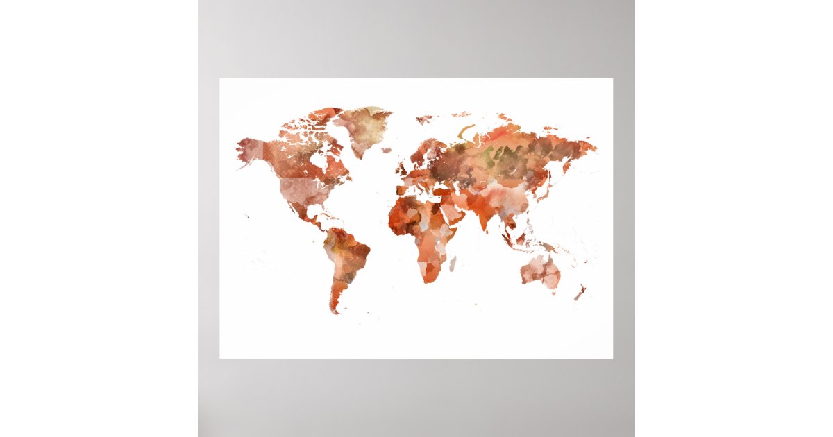 Extra large Terracotta Map, World Map poster | Zazzle
