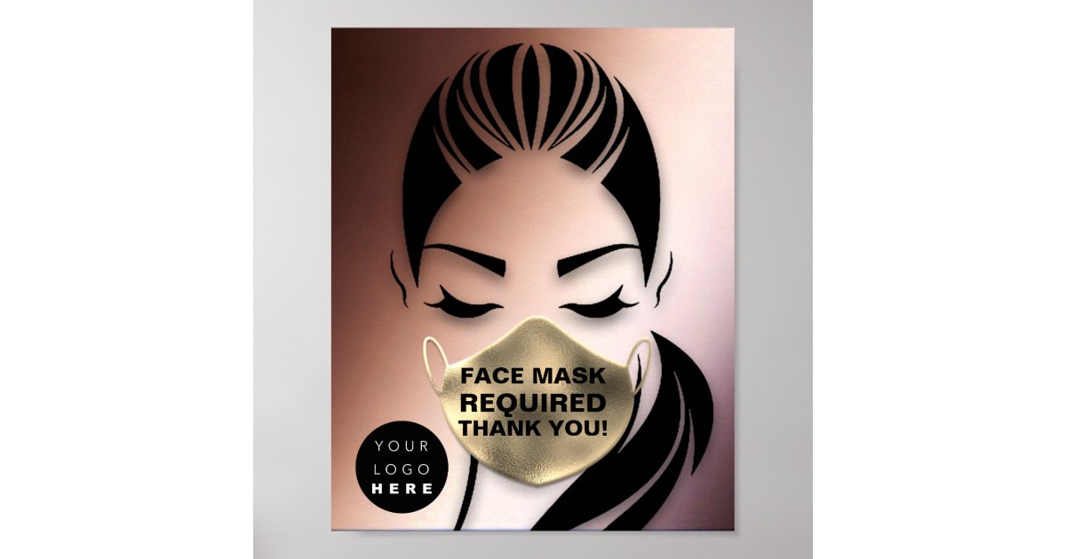 Face Mask Covering Required Covid Custom Logo Gold Poster | Zazzle