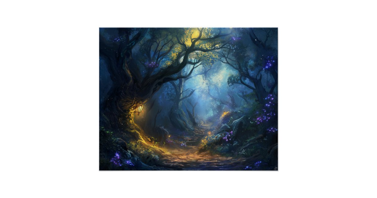 Fae Fantasy Forest Night Scene Poster | Zazzle