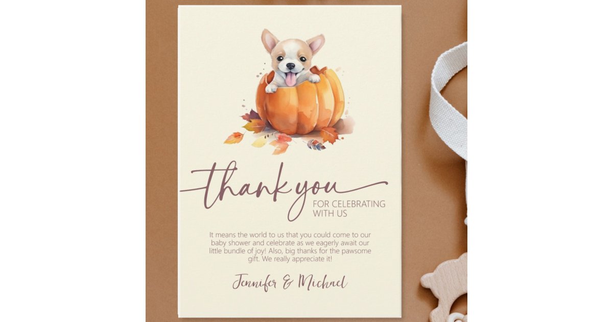 Fall Baby Shower Pumpkin Flat Thank You Card | Zazzle
