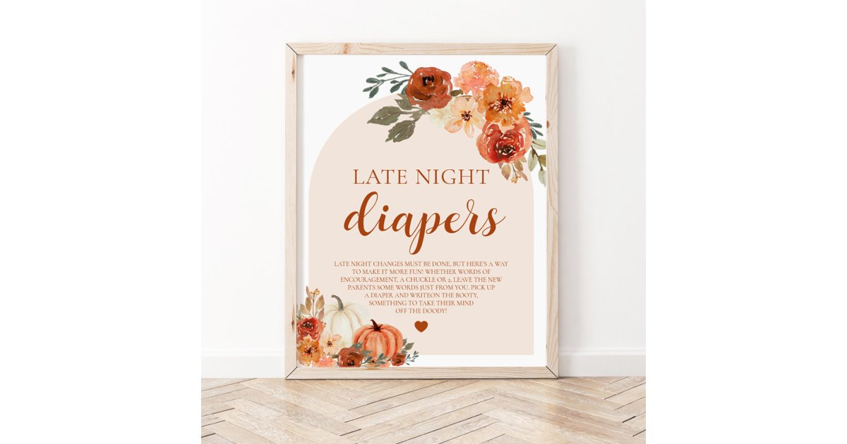 Fall Little Pumpkin Late Night Diapers Baby Shower Poster | Zazzle