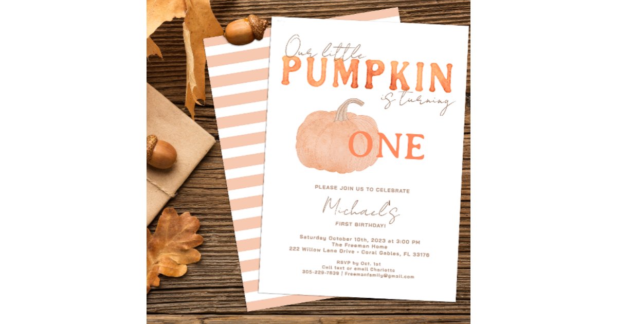 Fall Pumpkin 1st Birthday Party Invitation | Zazzle