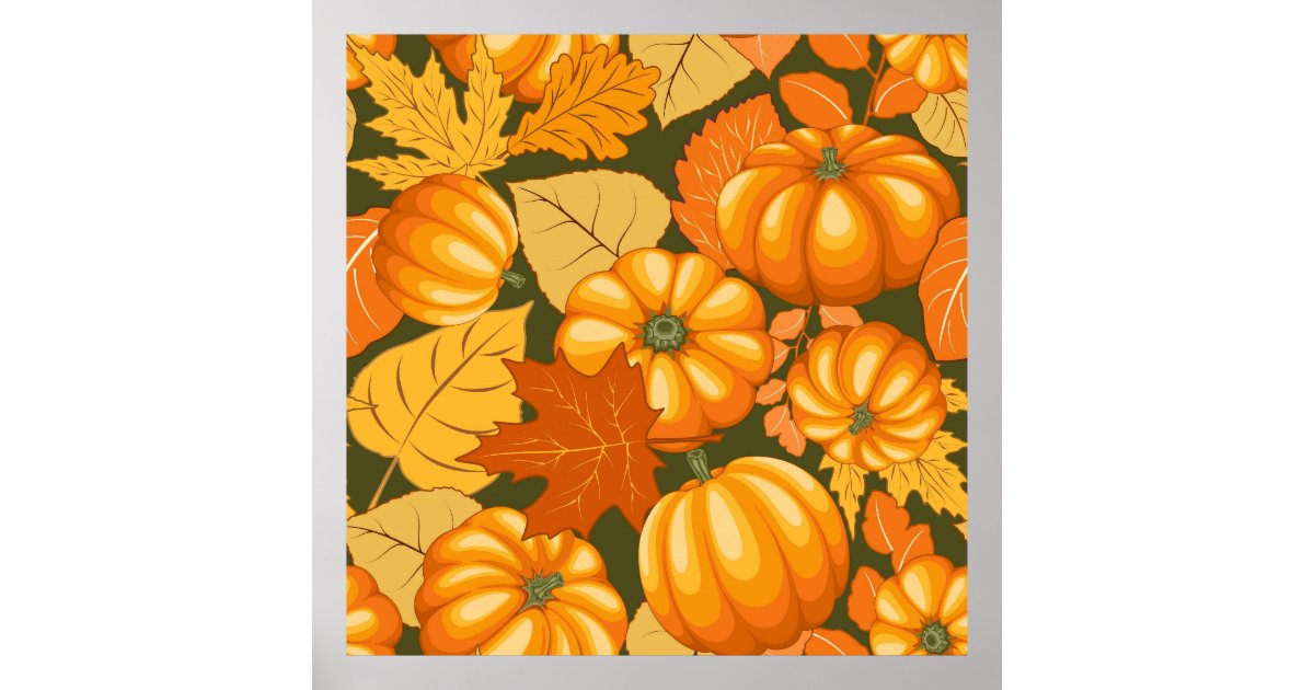 Fall Season Halloween Pumpkins Pattern Poster | Zazzle