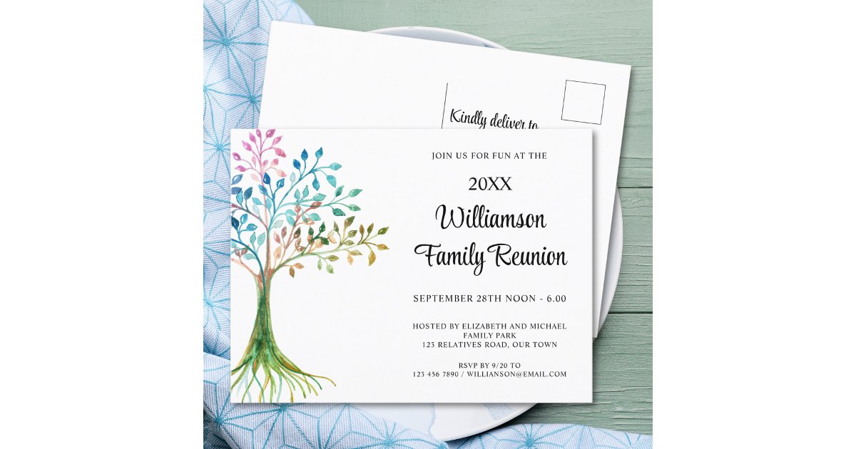 Family Reunion Family Tree Invitation Postcard | Zazzle