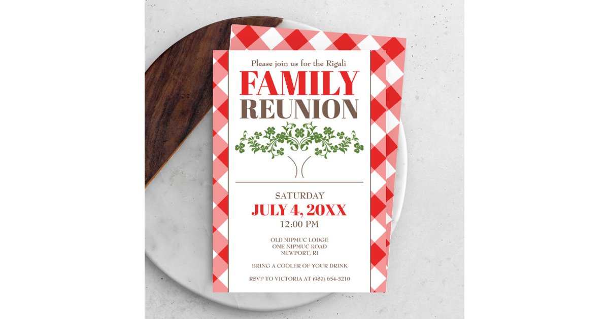 Family Reunion Invite, Red Checker Tablecloth Invitation | Zazzle