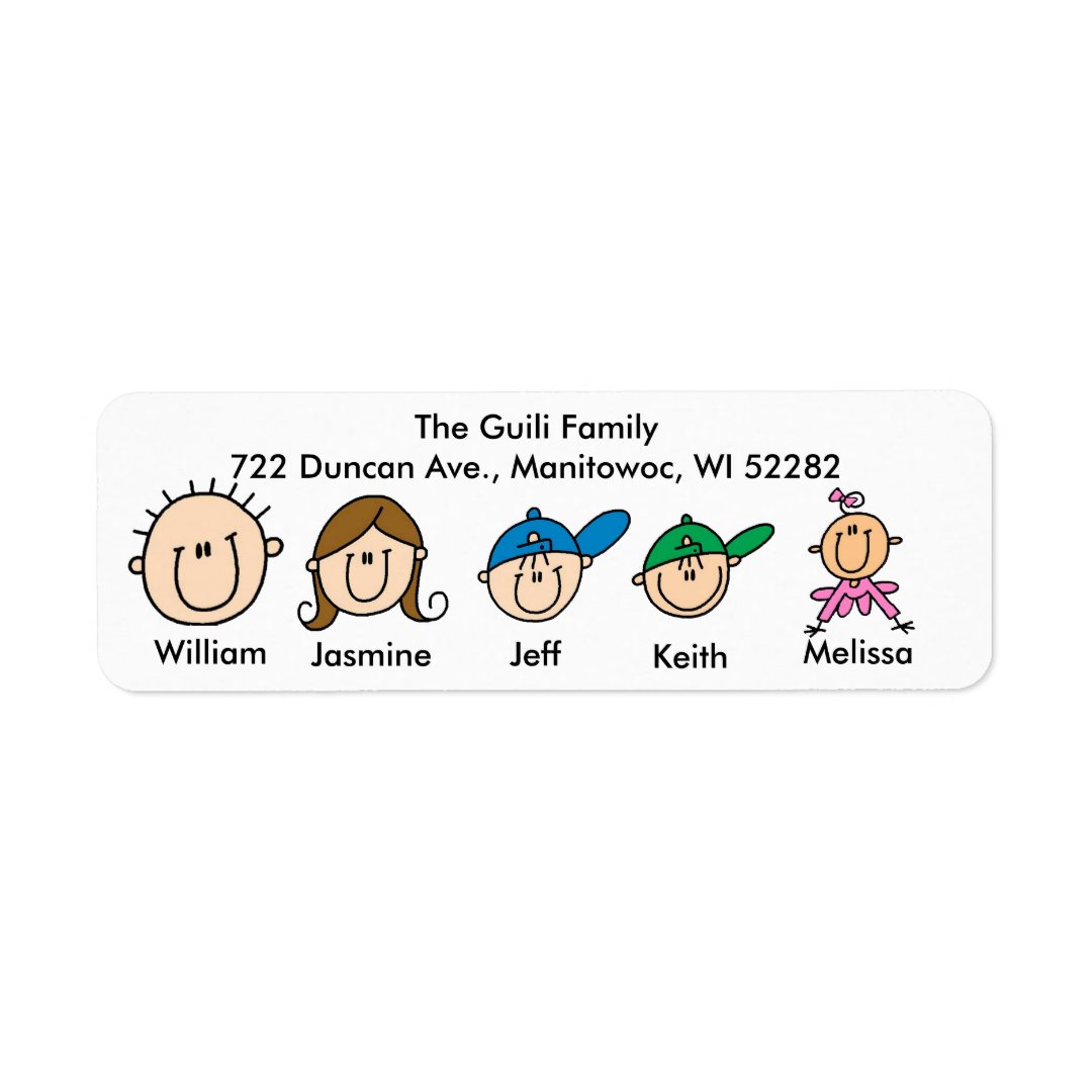 Family With Three Kids Address Labels | Zazzle