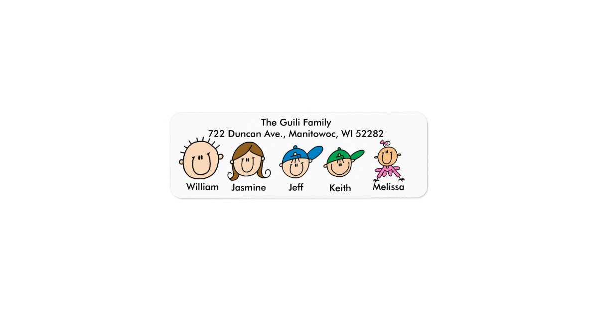 Family With Three Kids Address Labels | Zazzle