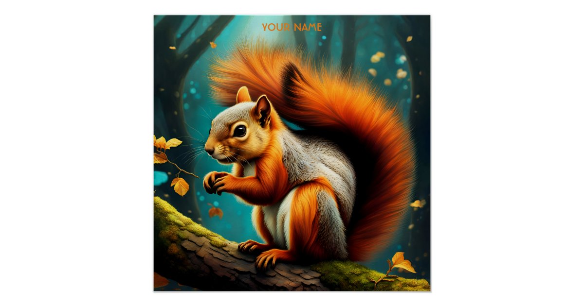Fantasy Cute Vivid Majestic Red Squirrel Poster | Zazzle