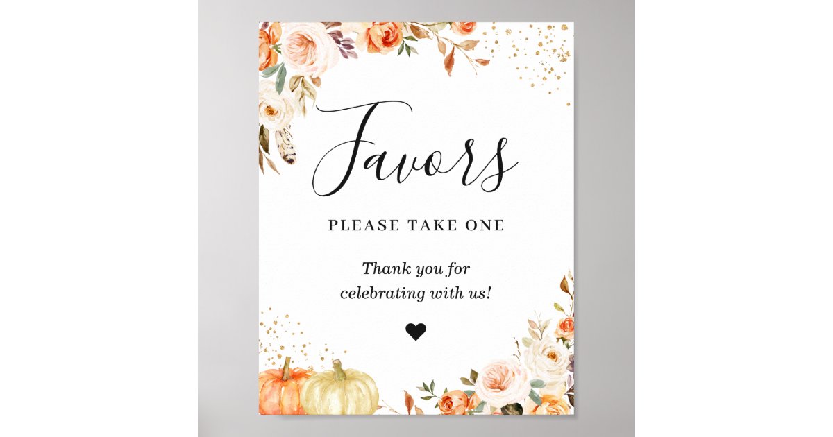 Favors Please Take One Gold Glitters Autumn Floral Poster | Zazzle