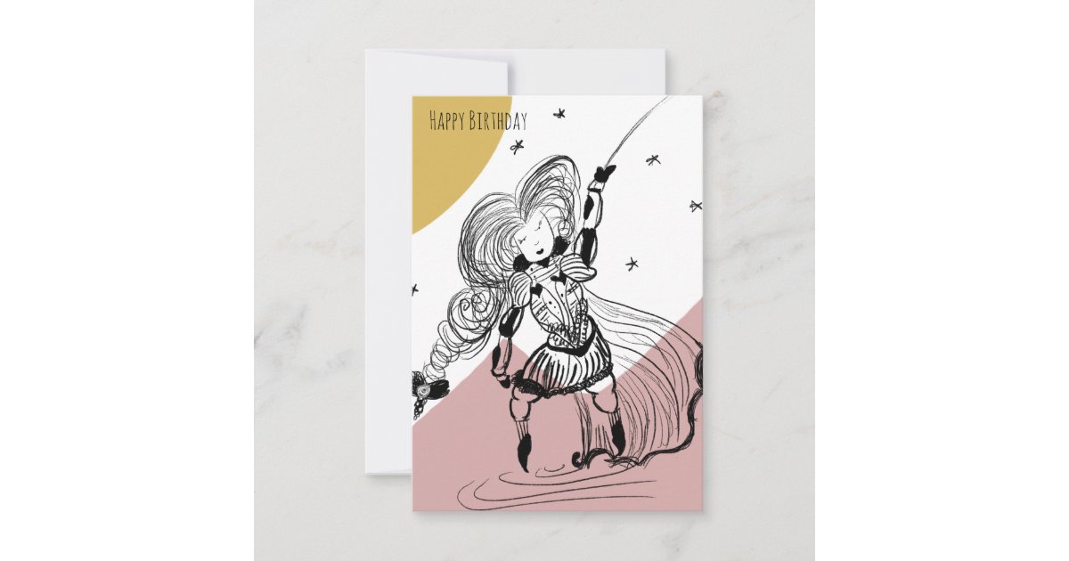 Fencing Girl Doodle Illustration Medieval Birthday Card | Zazzle