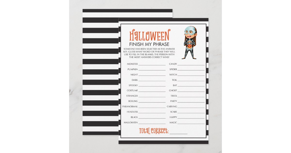 Finish My Phrase Halloween Party Game | Zazzle