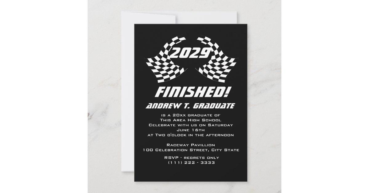 Finished Racing Flags Graduation Invitation | Zazzle