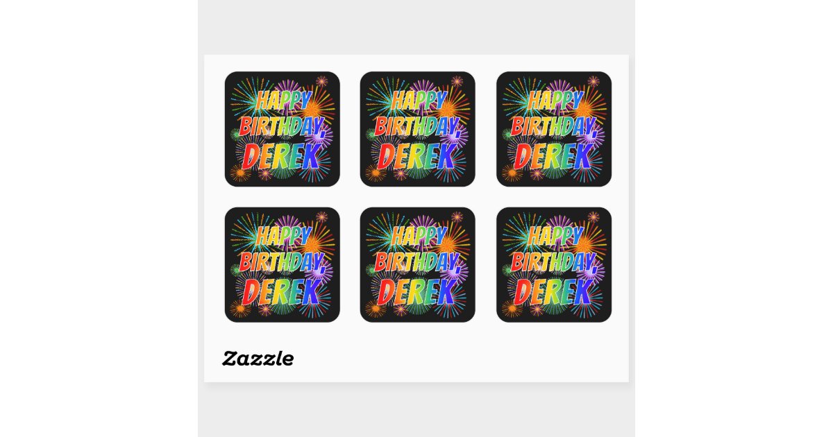 First Name "DEREK", Fun "HAPPY BIRTHDAY" Square Sticker | Zazzle