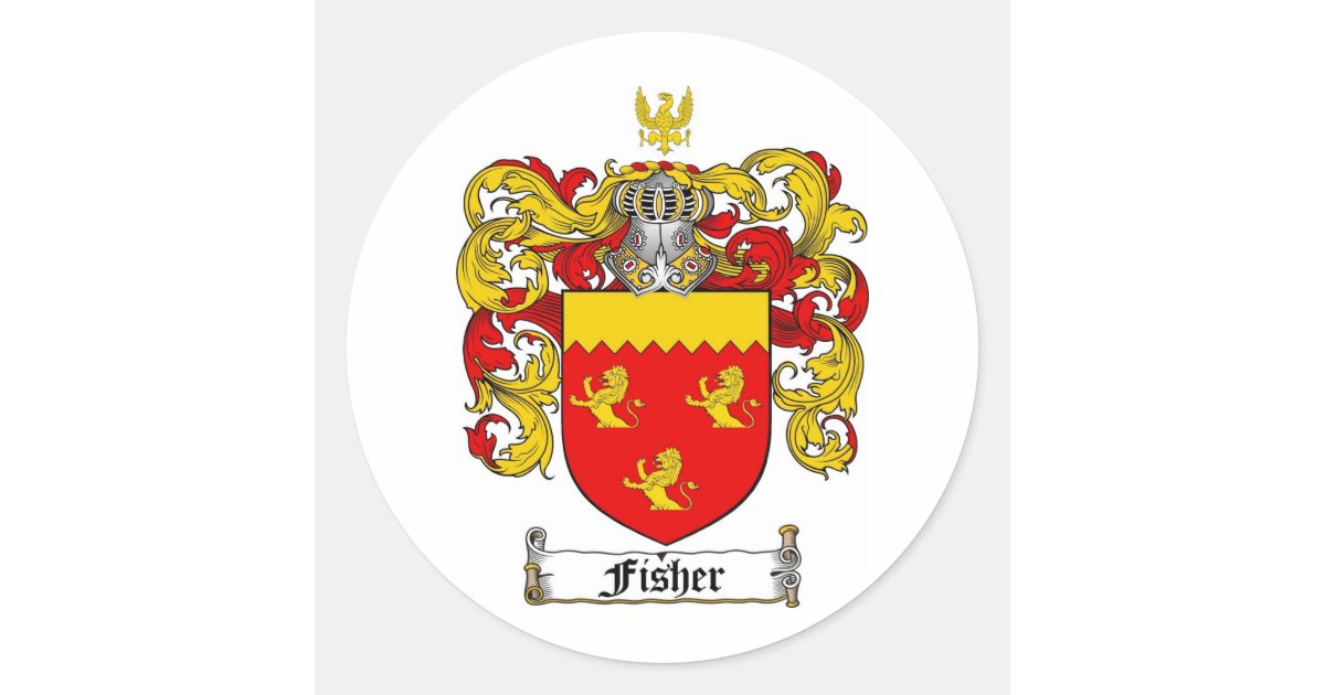 FISHER FAMILY CREST - FISHER COAT OF ARMS CLASSIC ROUND STICKER | Zazzle