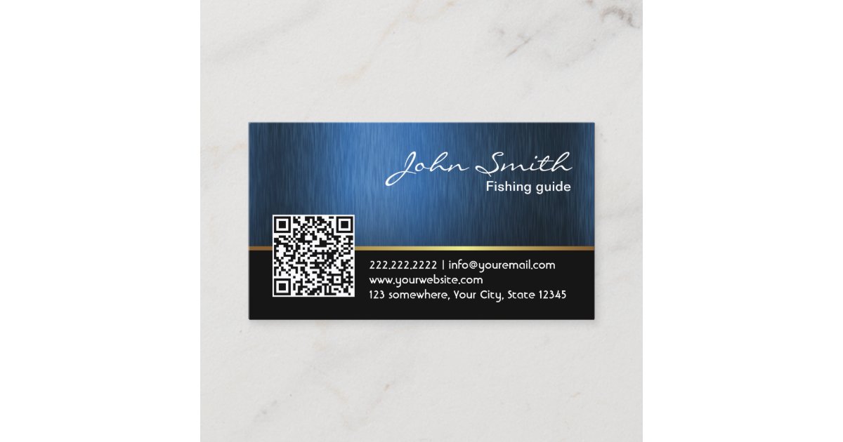 Fishing Guide Navy Blue Professional QR Code Business Card | Zazzle