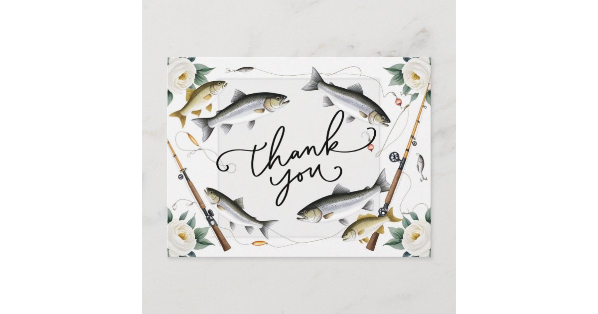 Fishing Lovers Thank you with fish and flowers Postcard | Zazzle