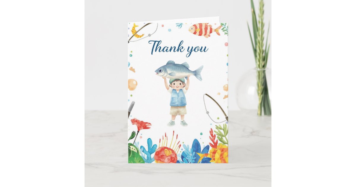 Fishing thank you card with boy fishing | Zazzle
