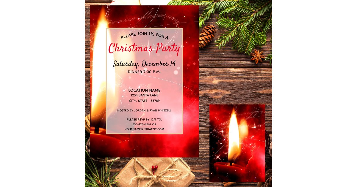 Flame Single Red Candle Christmas Party Invitation | Zazzle