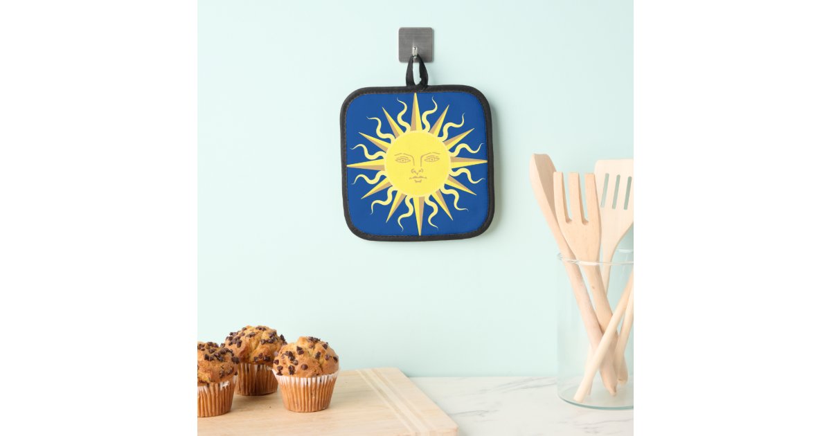 Flaming Sun Face Template Pot Holder | Zazzle