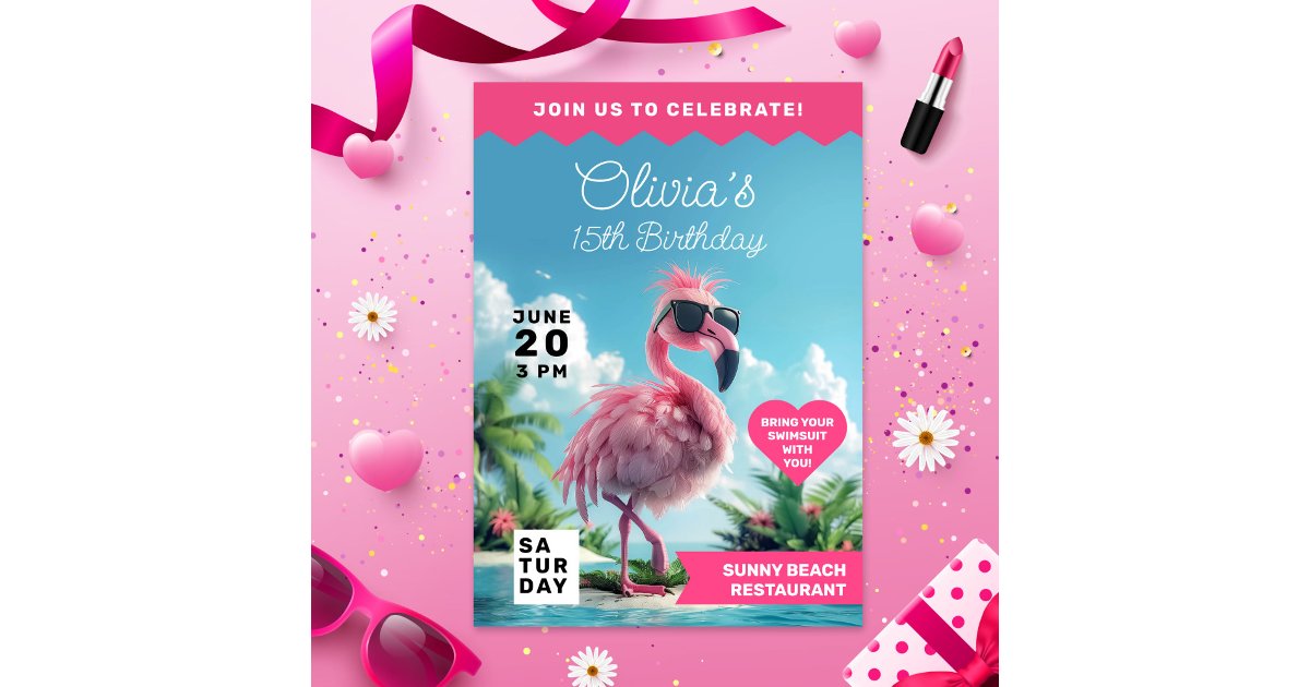 Flamingo Fiesta Beach Bash Extravaganza Invitation | Zazzle