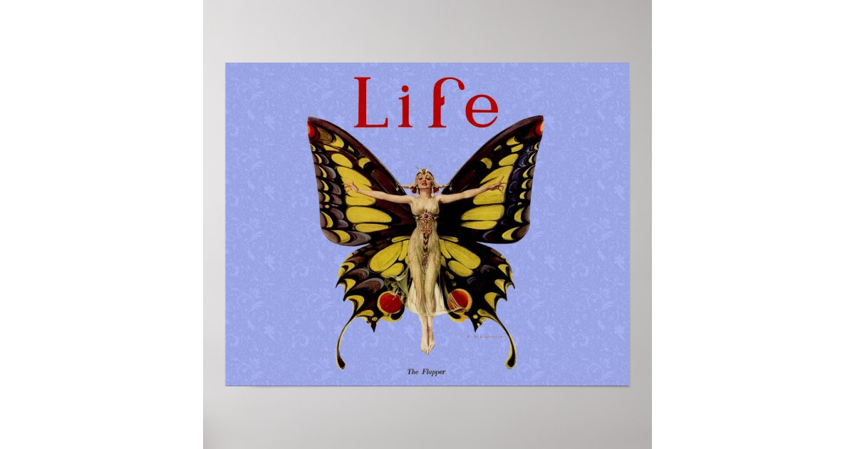 Flapper Butterfly Flying Woman Illustration Poster | Zazzle