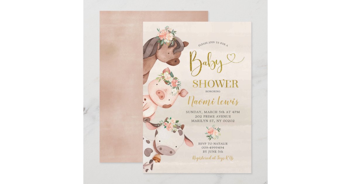 Floral Farm Girl Baby Shower Invitation | Zazzle