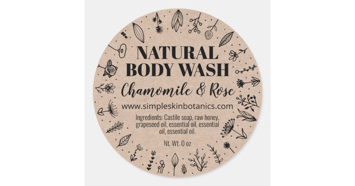 Floral Natural Homemade Body Wash Labels | Zazzle