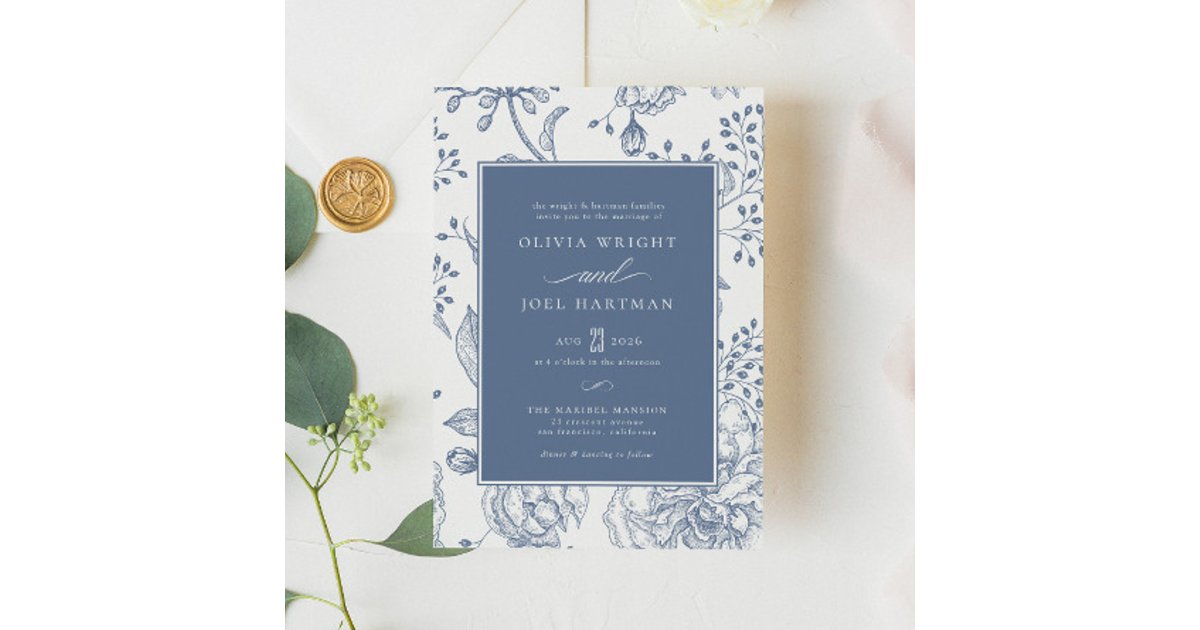 Floral Periwinkle Elegant Wedding Invitation | Zazzle