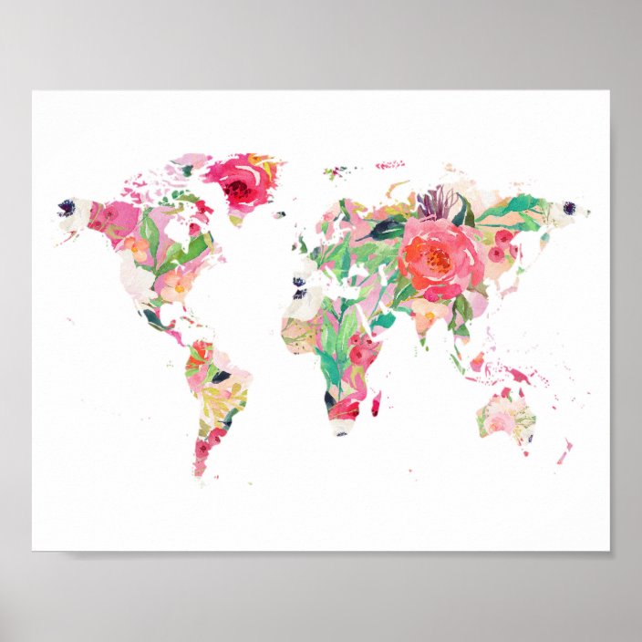 FLORAL WORLD MAP POSTER | Zazzle.ca