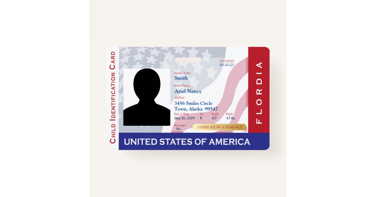 FLORIDA - Child ID Card - USA Flag Background Badge | Zazzle