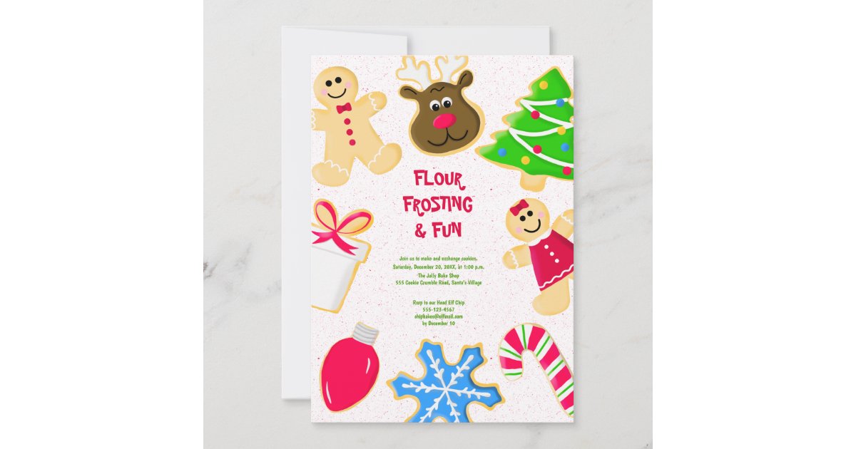 Flour Frosting Fun Kids Cookie Exchange Party Invitation | Zazzle