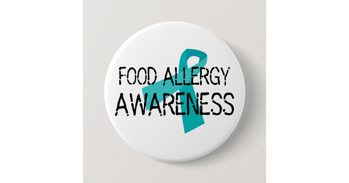 Food Allergy Awareness Teal Ribbon 3 Inch Round Button | Zazzle