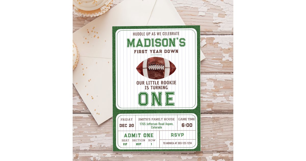 Football First Year Down 1st Birthday Party Invitation | Zazzle