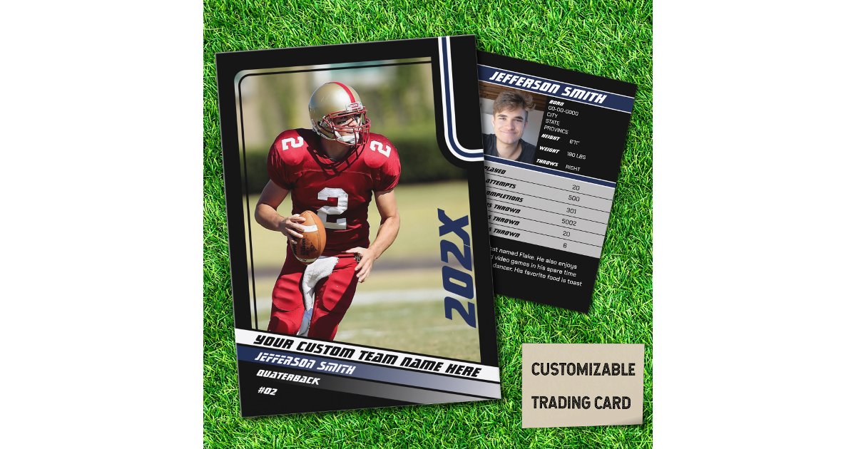 Football Player Trading Card Custom Gift in Blue | Zazzle