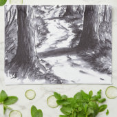forest path ink landscape drawing kitchen towel | Zazzle